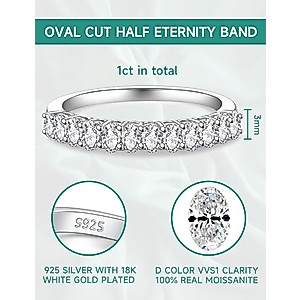 Wedding Band Oval Moissanite Rings: Silver Eternity Ring for Women with Oval Cut Moissanite, Size 5