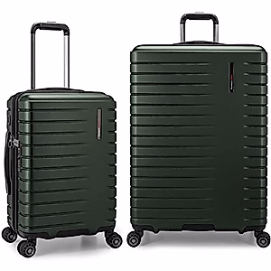 Traveler's Choice Archer Polycarbonate Hardside Spinner Luggage Set, Tie Down Straps ,Green, 2-Piece