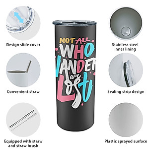 20 oz Water Bottle Coffee Mugs Not All Who Wander are Lost Water Bottles with Straw Thermo Coffee Mug Vintage Sublimation Cups 20 oz Skinny Gift for Employees