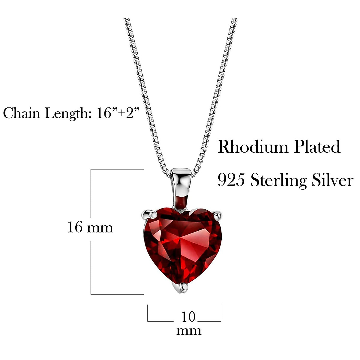 MichooyelS925 3.6 cttw Rhodolite Garnet Pendant Necklace Heart Solitaire Gemstone Sterling Silver Valentine's Day Wedding Birthstone Jewelry For Women 16-18 Inches