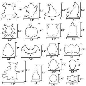 18PCS Halloween Cookie Cutters - Pumpkin,Witch,Bat,Ghost,Cat,Tombstone,Spider, Skull,Candy Corn, Owl,Hat,Cauldron,Broom Party Supplies