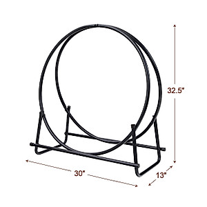PHI VILLA 30 Inch Log Hoop Firewood Rack Curved Fireplace Wood Storage Holder Wood Stove Accessories,Indoor/Outdoor Heavy Duty Iron Black