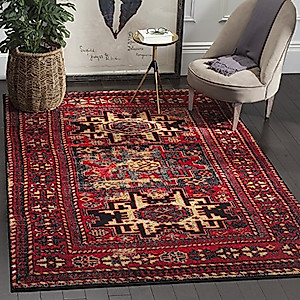 SAFAVIEH Vintage Hamadan Collection Area Rug - 6'7" x 9', Red & Multi, Oriental Traditional Persian Design, Non-Shedding & Easy Care, Ideal for High Traffic Areas in Living Room, Bedroom (VTH213A)