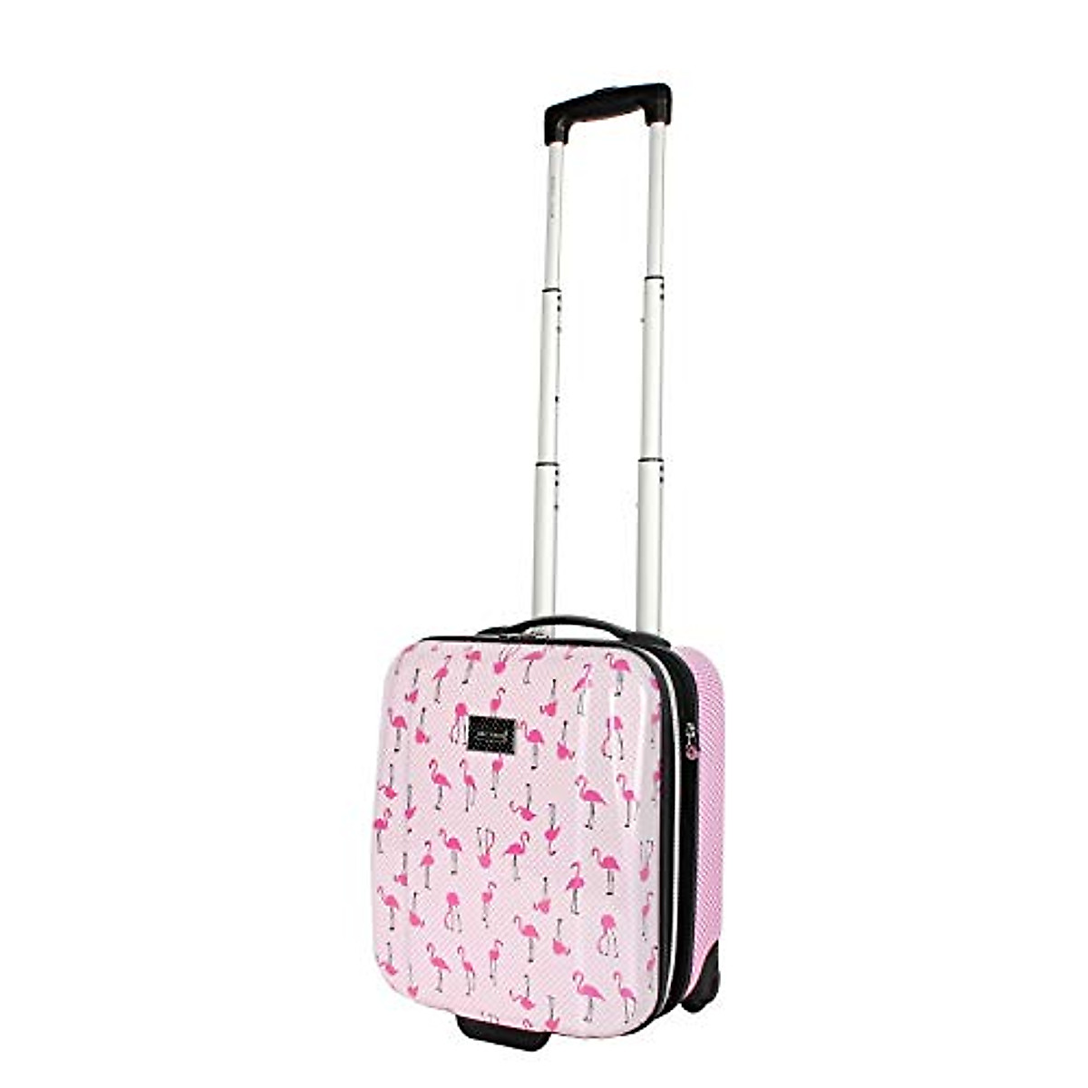 Betsey Johnson Designer Underseat Luggage Collection - 15 Inch Hardside Carry On Suitcase for Women- Lightweight Under Seat Bag with 2-Rolling Spinner Wheels (Flamingo Strut)