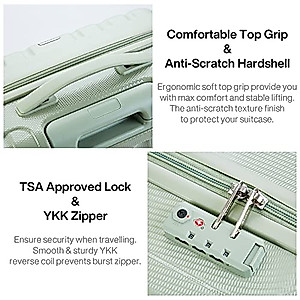 Hanke 14 Inch Underseat Carry On luggage with Wheels, Lightweight Mini Suitcase for Weekender, PC Hardside Small Carry On Bag with TSA Lock,Travel Suit Case Women men（Bamboo Green）