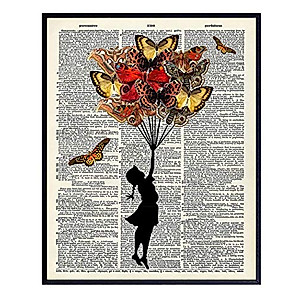 Banksy Wall Art - Butterfly Wall Decor for Women - Banksy Poster - Little Girls Bedroom Decor - Butterfly Wall Art - Dictionary Art