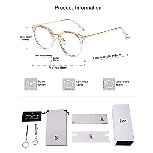 SOJOS Retro Round TR90 Blue Light Reading Glasses Womens Mens Readers Computer Glasses Eyewear Frame SJ9001, Clear Frame 0.00 x