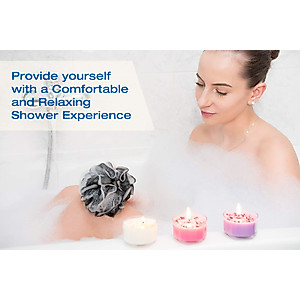 XXL 90g Charcoal Shower Loofah 3 Pack by Tilcare - Perfect Bath Sponge for Exfoliating for Men & Women - Body Scrubber Brush for Cleansing and Smooth Skin - Scrubbies That Remove Excess Oil and Dirt