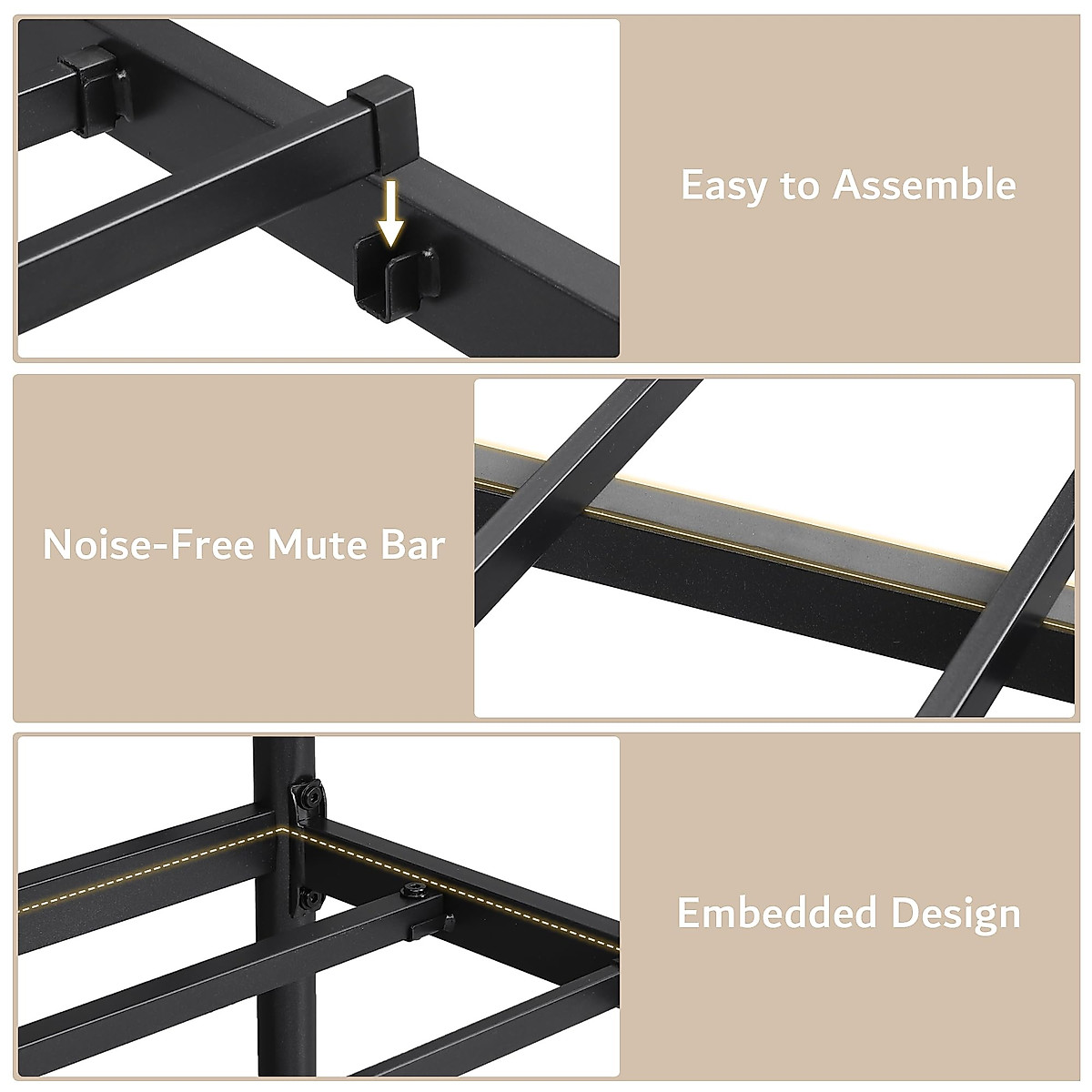 iPormis Full Size Metal Bed Frame with Leather Headboard, Heavy-Duty Platform Bed Frame, Thicker Metal Steel Slats Support, 12'' Under-Bed Space, Noise-Free, Easy Assembly, Black