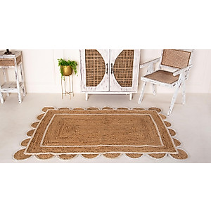 PATEL EXPORTS 4x6, 5x8, 6x9 Natural Jute Scalloped Rug, Bohemian Scallop Rug, Boho Decor Rug, Area Rug, Handwoven Jute Rug, Custom Rug, Decorative Rug (2x3 Scalloped Rug)