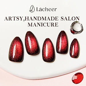 Press on Nails Short- Gel Handmade False Nails Blood Red, 30pcs Square shape Glue on Nails with design,Stick on Nails Acrylic False Nails Manicure Kits for Women Gift by Lacheer