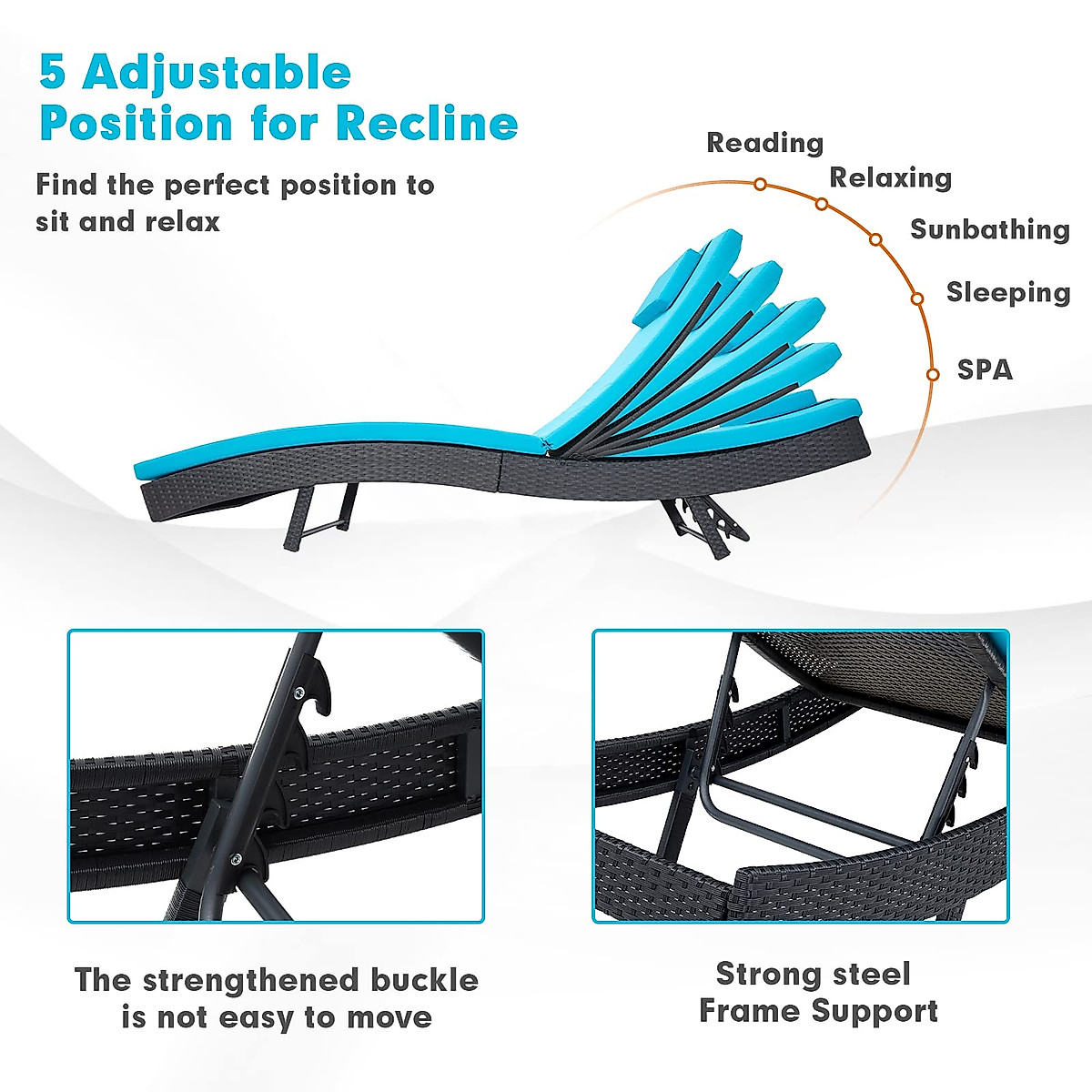 Incbruce Patio Chaise Lounge Chair, Outdoor Reclining Chaise with Adjustable Backrest, PE Rattan Steel Frame Pool Lounge Chair