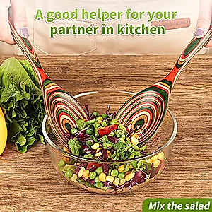 Salad Tongs, Wooden spoons, Salad Tongs for Serving, WOSPONFAN 12-inch Pakkawood Serving Utensils Set Salad Servers Set Kitchen Cooking Utensil