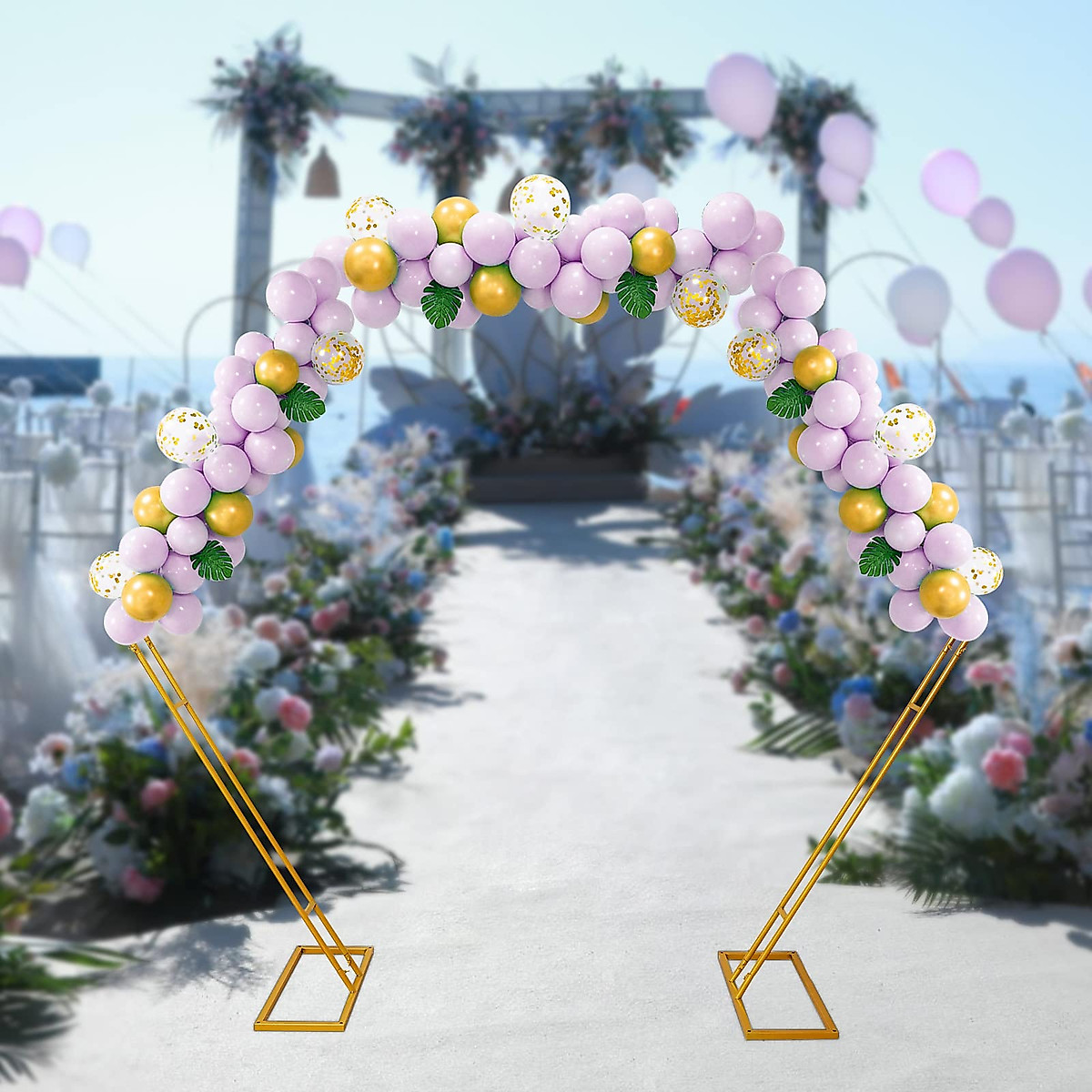 PIAOCAIYIN Hexagon Wedding Arch, 2.2m Metal Frame Backdrop Stand, Gold Backdrop Stand, Garden Arbors for Wedding, Hexagon Arch Display Rack for Party Decorations -Base Size 21.65 * 9.84inch