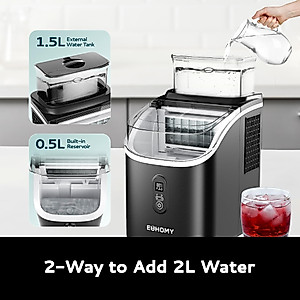 EUHOMY Ice Cube Maker Machine Countertop with External Water Tank, 34Lbs, 16Pcs Ready in 13 Mins, 2 Ways to Add Water, Auto-Cleaning, with Ice Scoop & Basket, for Home/Kitchen/Office/Bar (Black)