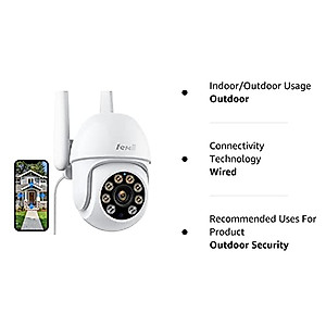 2K Security Camera, PTZ 355°View 3MP Security System 2.4GHZ WiFi Security Cameras Outdoor with Color Night Vision, Motion Detection and Alarm, IP66 Waterproof, 2-Way Talk, 24/7 SD Storage
