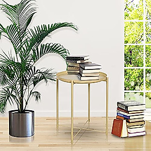 Rainbow Sophia End Table, Metal Side Table with Removable Round Tray, Accent Table for Living Room, Yellow