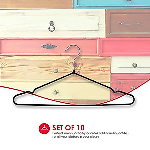 Home Basics Chrome Hangers, PVC Coated, Non-Slip Garment Dress Shirt Coat Hanger for Closet Organizer with Notches, (Pack of 10), Black