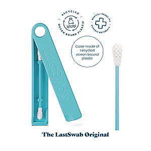 LastSwab® Reusable Cotton Swabs for Ear Cleaning - Sanitary Alternative to Single-Use Q Tips - Easy to Clean - Comes with a Convenient Travel Case Holder - Blue