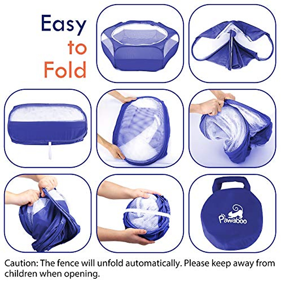 Pawaboo Small Animals Playpen, Waterproof Small Pet Cage Tent with Zippered Cover, Portable Outdoor Yard Fence with 3 Metal Rod for Kitten/Puppy/Guinea Pig/Rabbits/Hamster/Chinchillas, Indigo