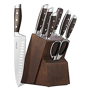 8pcs/Set Wood Handle Kitchen Knives Kitchen Cutting Tool Block Set With Sharpener and Stainless Steel Blade Scissors