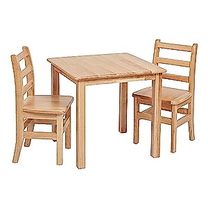 ECR4Kids 24in x 24in Hardwood Table and Chairs, 14in Seat Height, Kids Furniture, Natural, 3-Piece