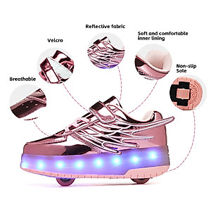 HOVERKICKES LED Roller Skate Shoes for Kids Boys Girls Light Up Roller Sneakers with Detachable Wheels Rechargeable Flashing Wheeled Shoes Pink
