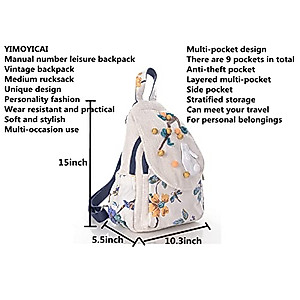 YIMOYICAI women casual boho woven medium canvas prime travel laptop backpack hippie embroidered vintage backpack Fruitful