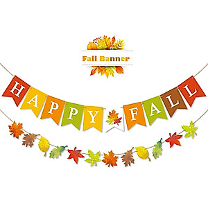 Happy Fall Banner Maple Leaves Garland Seasonal Festive Home Decoration for Mantle Halloween Thanksgiving Day Bunting Sign Fall Party Supplies