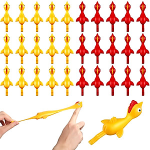 Sumind 30 Pcs Flying Chicken Slingshot, Rubber Chicken Finger Slingshot Stretchy Chicken Shooter Slingshot Turkey Chicken Gun for Christmas Party Favors Gift Goodie Bag Stuffers(Turkey,Yellow, Red)
