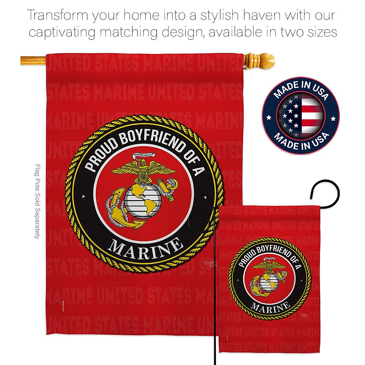 Breeze Decor Proud Boyfriend Garden Flag Armed Forces Marine Corps USMC Semper Fi United State American Military Veteran Retire Official House Banner Small Yard Gift Double-Sided, Made in USA