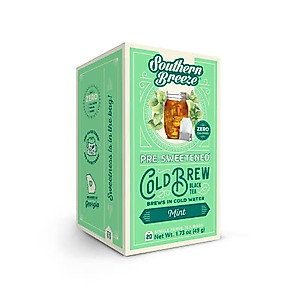 Southern Breeze Cold Brew Sweet Tea Mint Iced Tea with Black Tea and Zero Carbs Zero Sugar, 20 Individually Wrapped Tea Bags Southern Sweet Tea Iced Tea Beverage