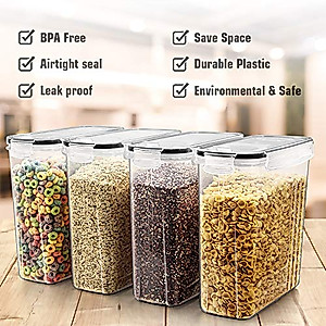 Wildone Cereal Storage Containers Set, Large BPA Free Plastic Airtight Food Storage Containers 4L /135.3oz for Cereal, Flour, Sugar, 6 Piece Set Cereal Dispensers with 20 Labels & Marker, Black