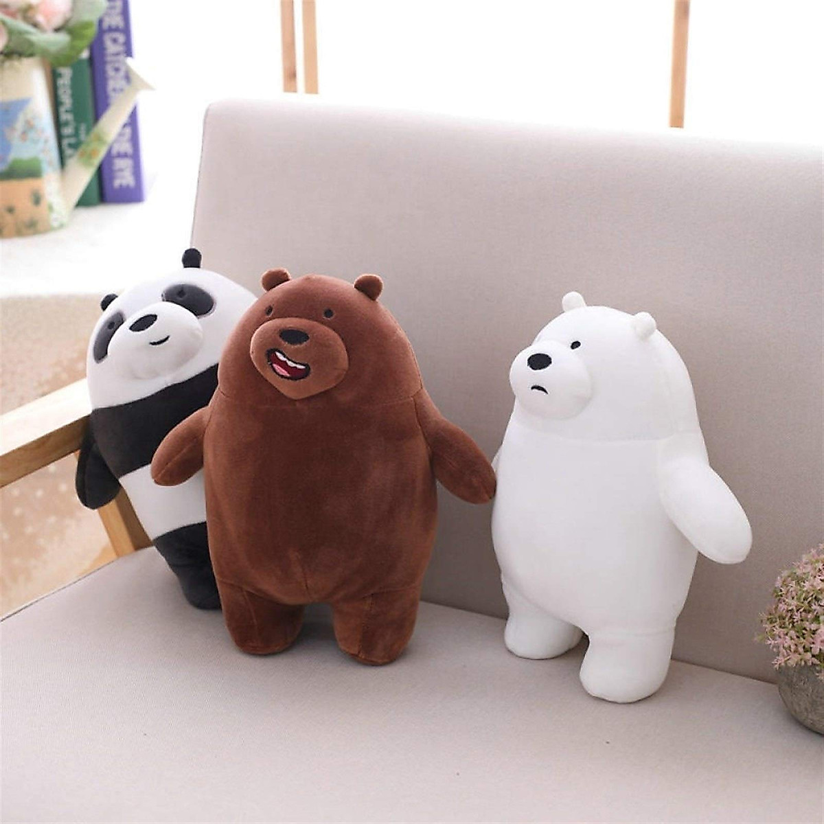MIQUANGGO Plush Toys for Baby 27cm Kawaii We Bare Bears Plush Toy Cartoon Bear Stuffed Grizzly Gray White Bear Panda Doll Love Birthday Gift (Black)
