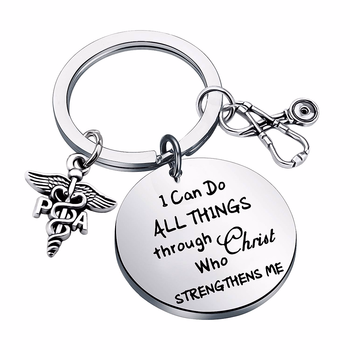 LQRI Physician Assistant Gift PA Gift I Can Do All Things Through Christ Who Strengthens Me PA Keychain PA Student Gifts Medical School Graduation Gift (sliver)