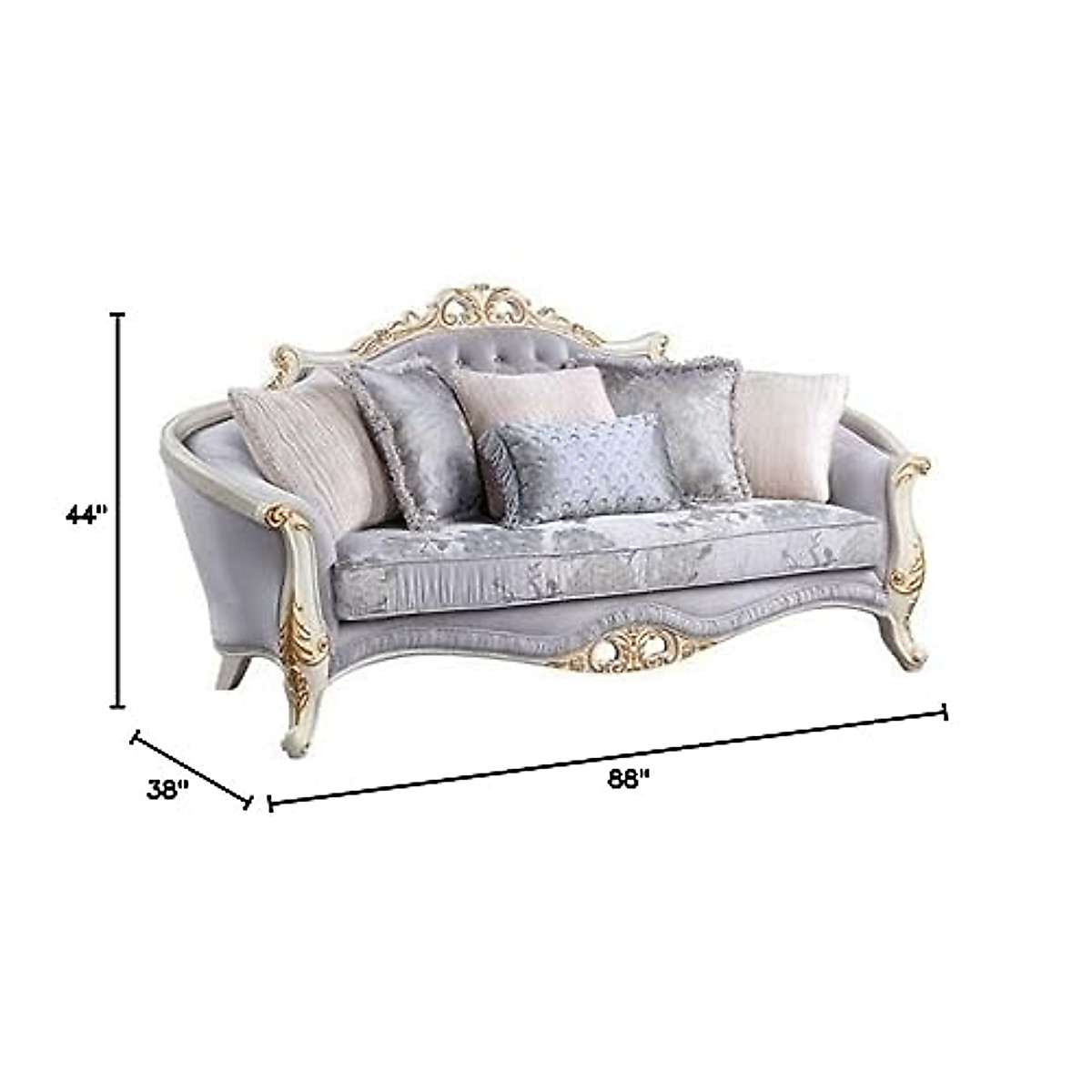 Acme Galelvith Fabric Upholstered Sofa with 5 Pillows in Gray