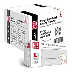 Basic Medical Clear Vinyl Exam Gloves - Latex-Free & Powder-Free - VGPF-3003 (Case of 1,000), Large