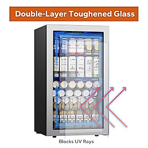Ca'Lefort Beverage Refrigerator Cooler - 140 Can Small Beverage Fridge, Beverage Fridge with Glass Door for Beer Soda, Under Counter Freestanding Beverage Cooler for Home/Kitchen