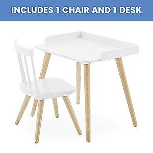 Delta Children Essex Kids' Desk & Chair Set-Greenguard Gold Certified-Ideal for Arts & Crafts, Snack Time, Studying-for Ages 4 Years+, Bianca White/Natural