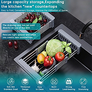 TUTEW Dish Drying Rack, Over The Sink Dish Drying Rack, Stainless Steel Dish Drainer with Adjustable Arms Holder Functional Kitchen Sink Organizer for Vegetable and Fruit