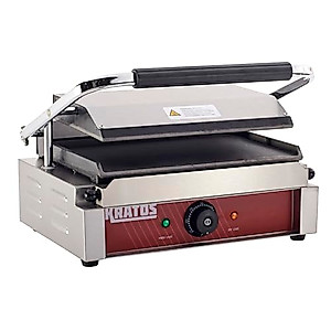 Kratos Commercial Electric Panini Sandwich Grill with Smooth Plates, 14" x 9" Cooking Surface, Commercial Countertop Panini Press, 120V, 1750W (29Y-021)