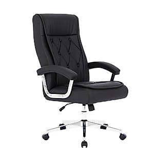 Hoxne Leather Executive Office Chair with Arms and Wheels, High Back Ergonomic Computer Desk ChairAdjustable Height Swivel Office Desk Chair, 350LBS Capacity (Black)