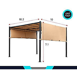 Pergolas Gazebo for Patios 10 * 10 Metal Gazebo Canopy Tent with Sliding Adjustable Canopy Weather-Resistant Fabric Quality Materials Solar Powered Led for Patio Outside Garden Backyard,Tan