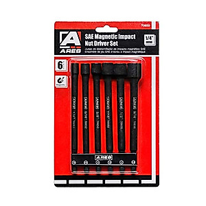 ARES 70650-6-Piece SAE Magnetic Impact Nut Driver Bit Set - Impact Grade Nut Setters with Industrial Strength Magnets