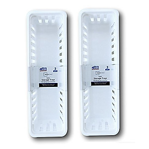 Mainstays Slim Plastic Storage Trays Baskets in White- Set of 6