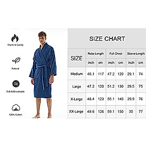 Ghui Terry Bathrobe Men,100% Cotton Terry Cloth Robes with Kimono Collar ,Thick Plush Towel Robe, Navy, XX-Large-3X-Large