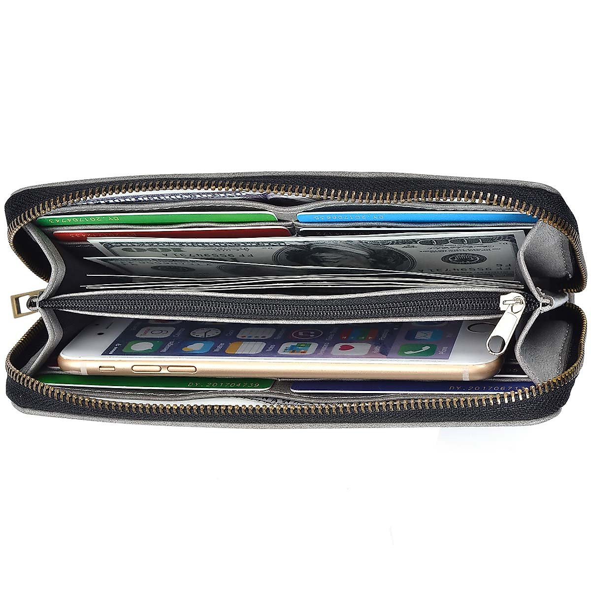 XEYOU Women Canvas Zipper Clutch Purse Credit Card Wallets to Organize Your Cash,Bank Card,and Phone with Removable Wristlet Strap