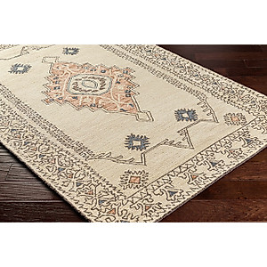 Hauteloom Laketon Boho Hand Tufted Wool Natural Fiber Soft Area Rug - Traditional Floral Carpet for Living Room, Bedroom, Dining Room - Peach, Dusty Pink, Ivory - 8' x 10' (8x10 Area Rug)