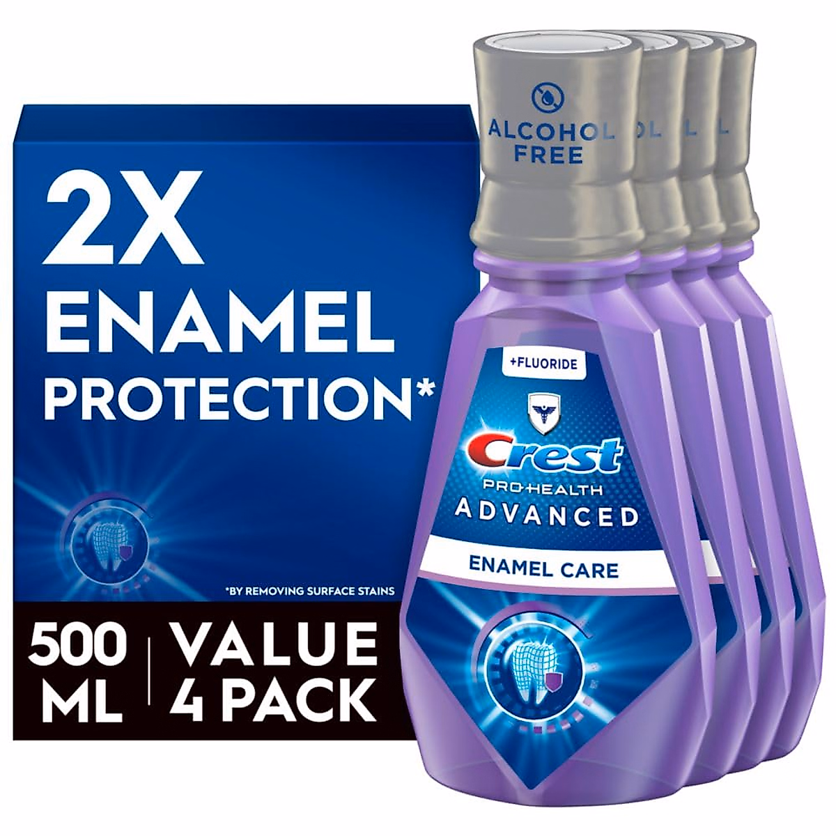 Crest Pro Health Advanced Mouthwash, Alcohol Free, Anticavity Fluoride, Enamel Care, Contains CPC (cetylpyridinium chloride), 500 mL (16.9 fl oz) Pack of 4