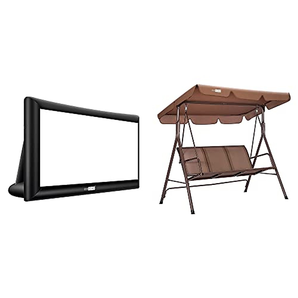 VIVOHOME 16ft Inflatable Blow up Mega Movie Projector Screen with 3-Seater Outdoor Adjustable Canopy Swing Chair